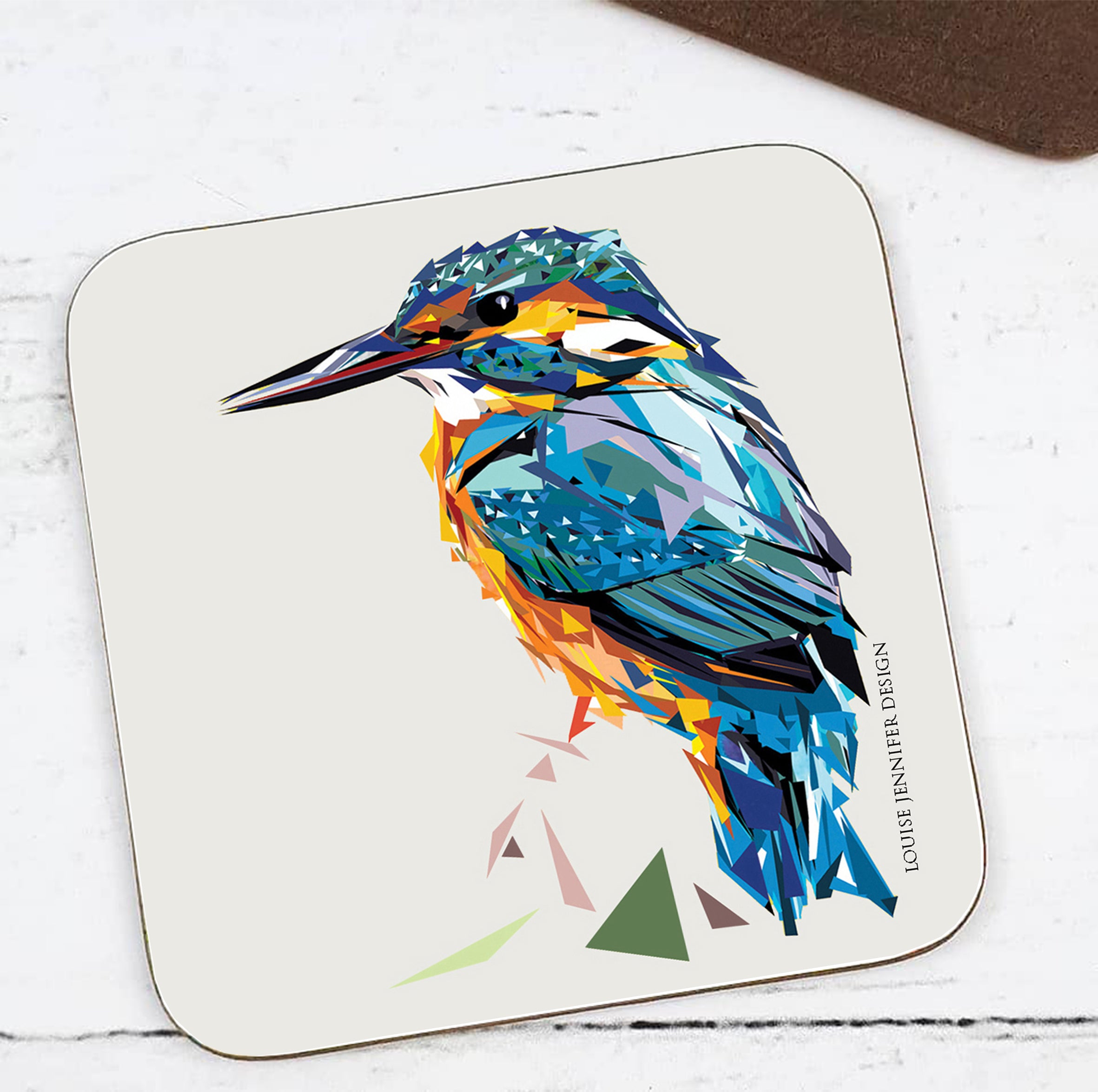 KINGFISHER hardwood coaster – Louise Jennifer Design