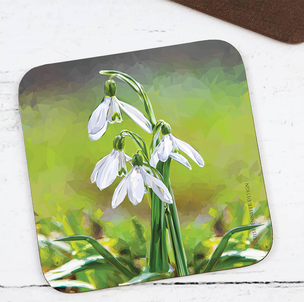 SNOWDROPS hardwood coaster – Louise Jennifer Design
