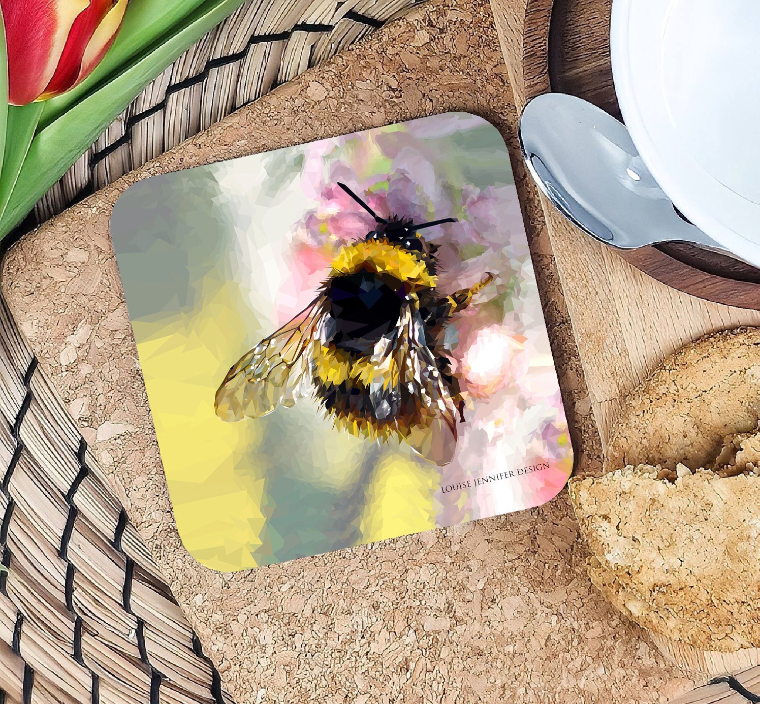 BUFF-TAILED BUMBLEBEE hardwood coaster – Louise Jennifer Design